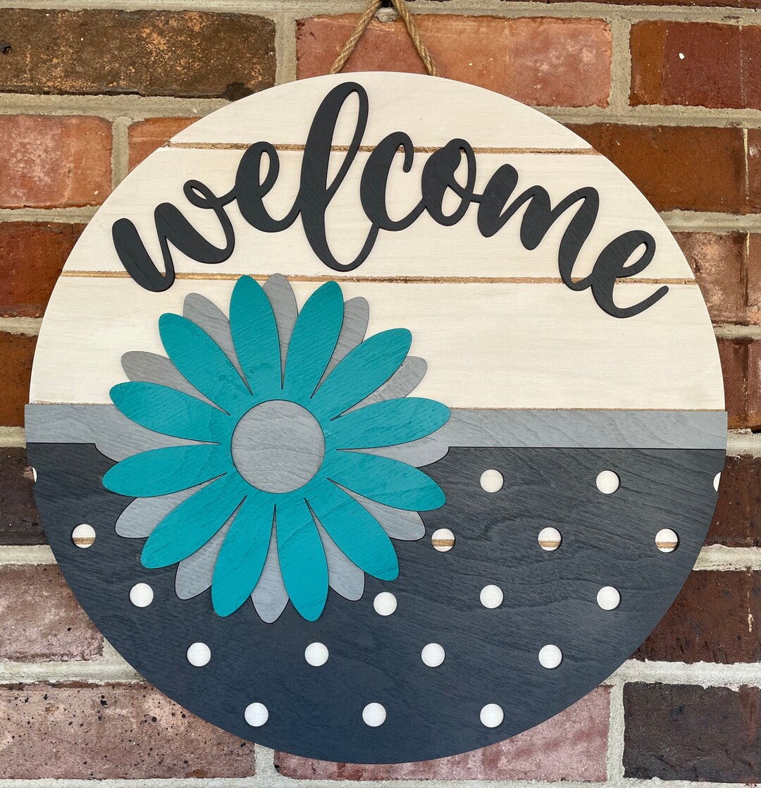 Daisy Welcome Sign: Birch Wood Spring Door Hanger - Etsy