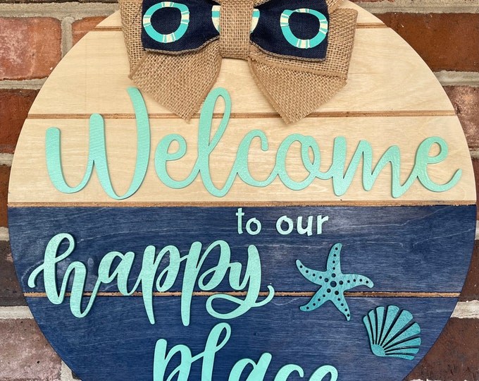 Welcome to Our Happy Place Door Hangerfront Door Wreathdoor - Etsy