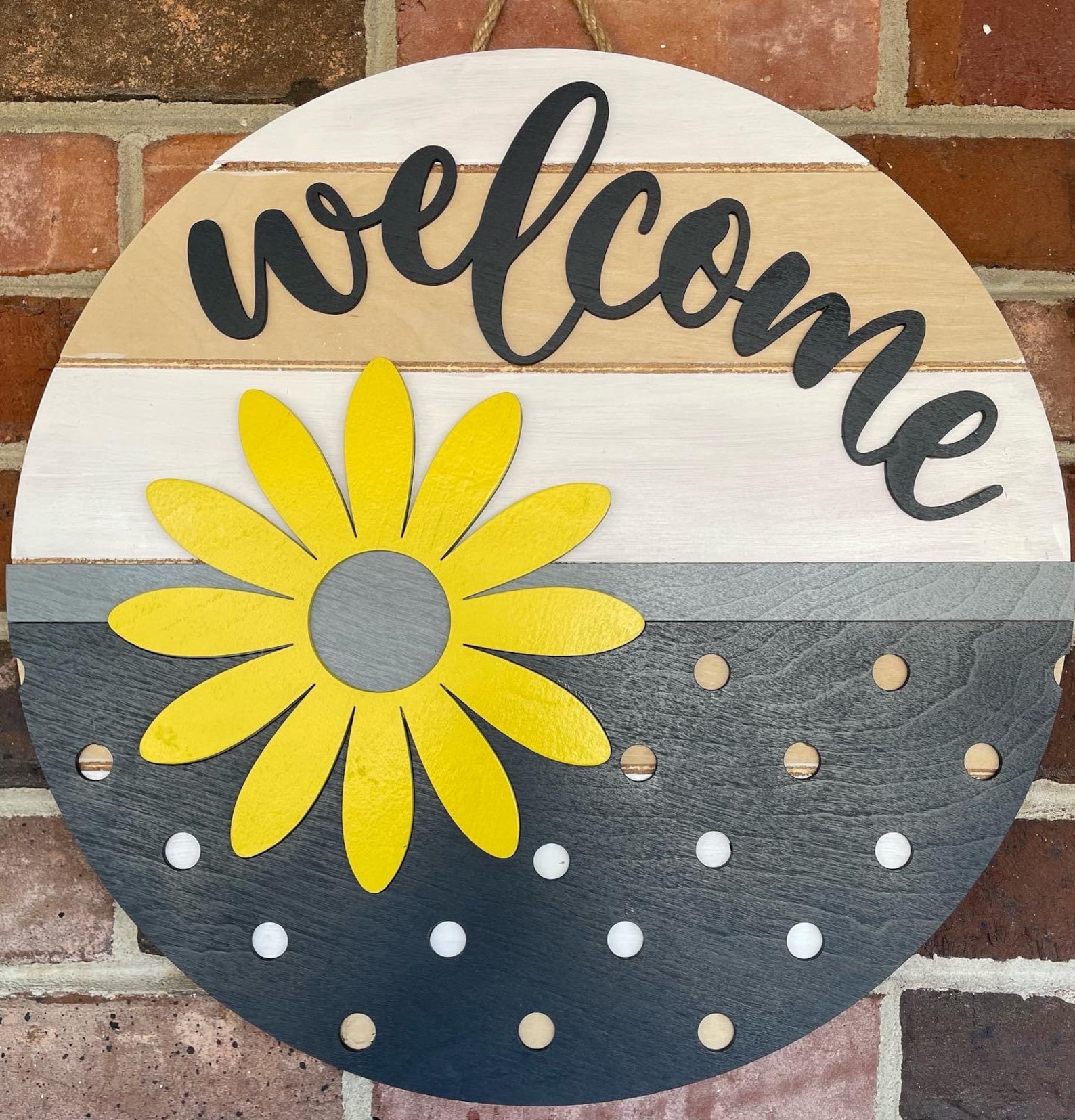 Daisy Welcome Sign: Spring Door Hanger, Birch Wood Wreath - Etsy