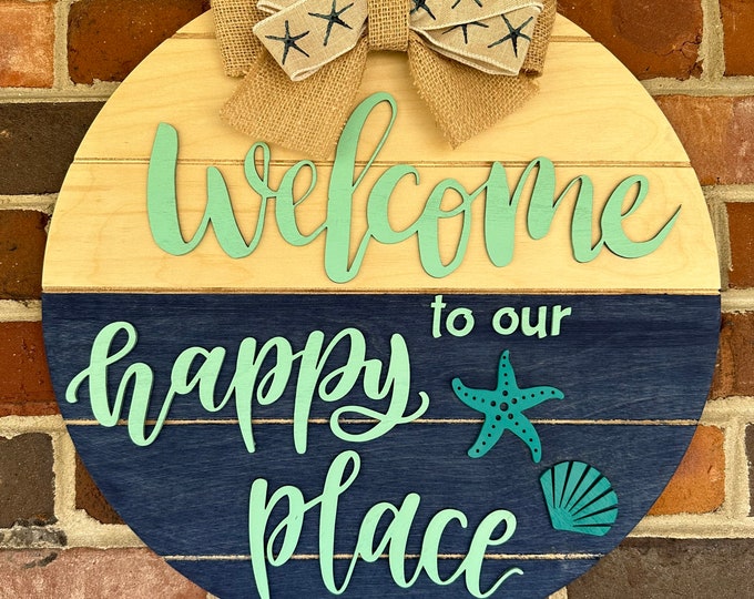 Welcome to Our Happy Place Door Hangerfront Door Wreathdoor - Etsy