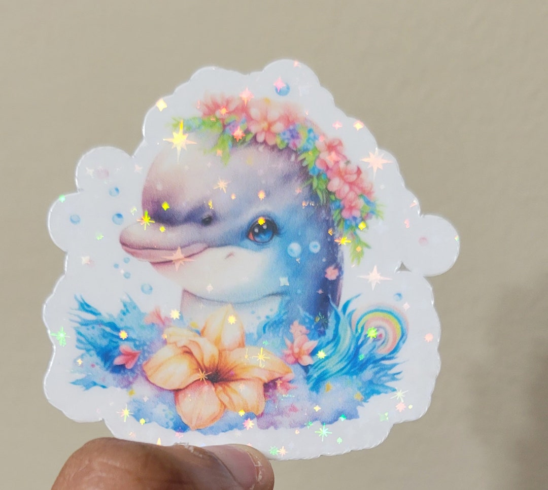 Floral Dolphin Holographic Sticker Laptop Sticker Water - Etsy