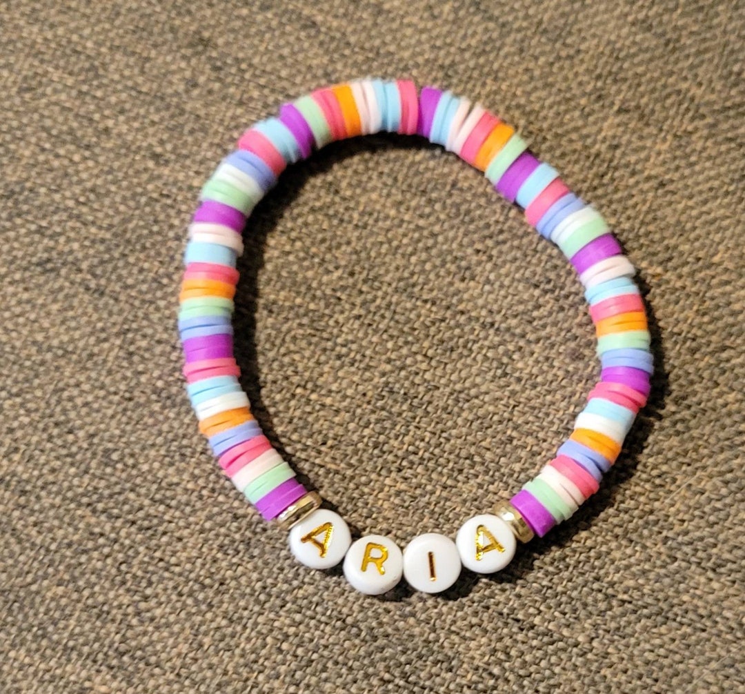 Personalized Beaded Bracelet, Heishi Name Bracelet, Clay Bead Bracelet ...