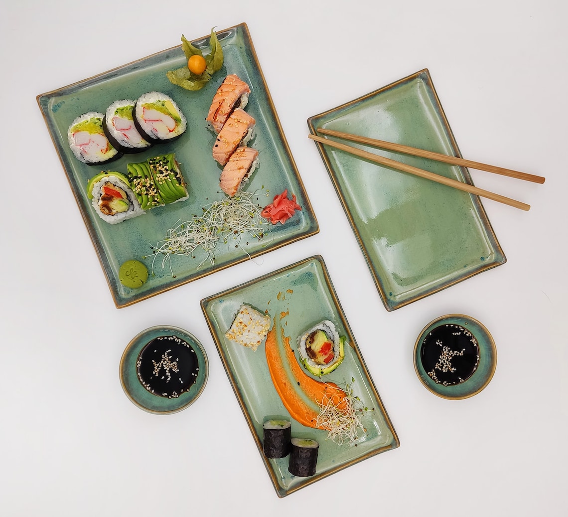 Ceramic Sushi Platter Set, Stoneware for Two, Sushi Plate, Dinner Set ...
