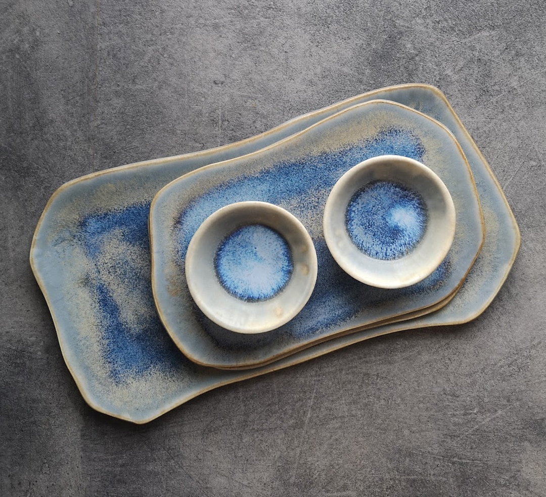 Ceramic Sushi Set DENIM, Stoneware Sushi Plate, for Two, Handmade ...