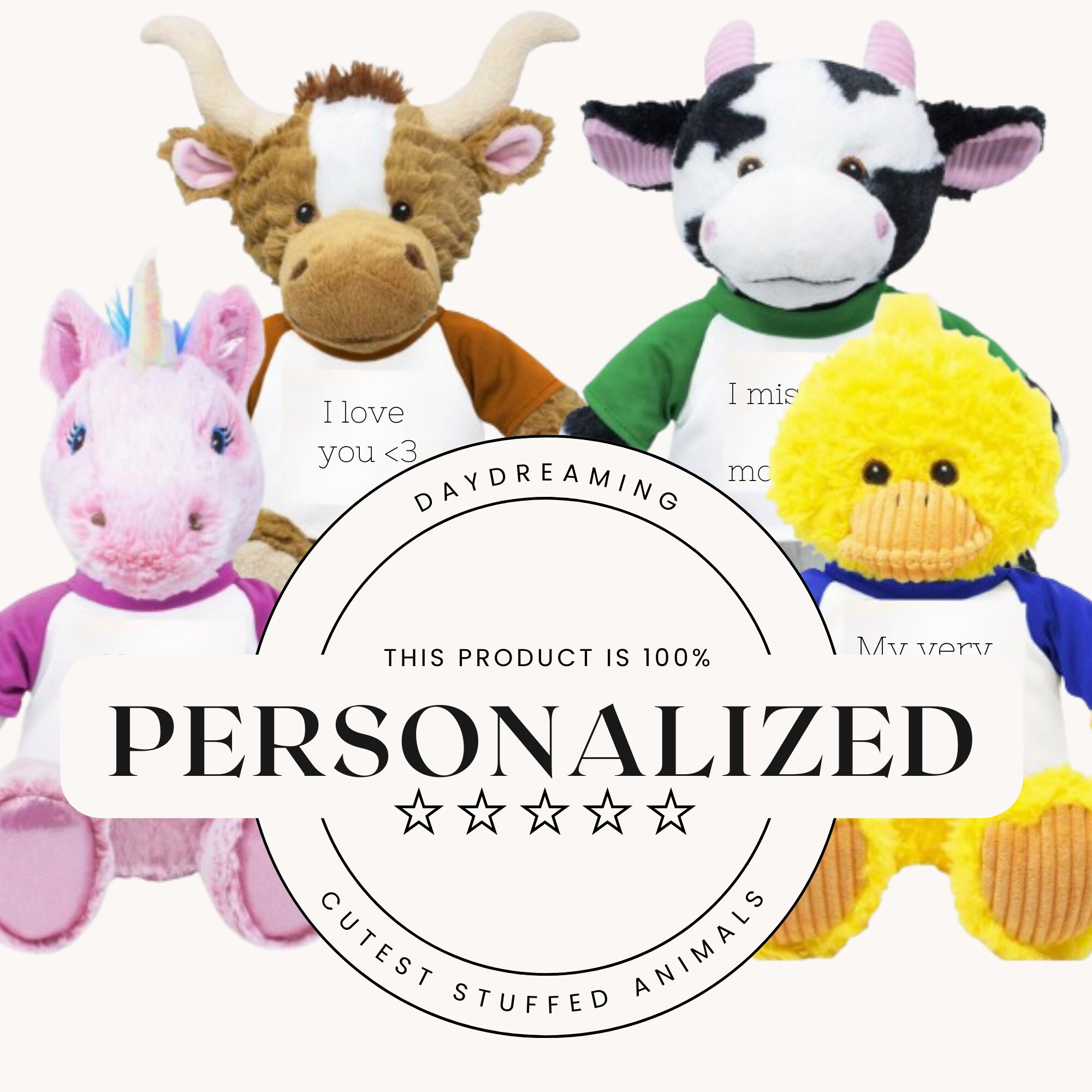 Personalized Stuffed Animal Duck Plush Gifts Cow Unicorn Baby Shower ...