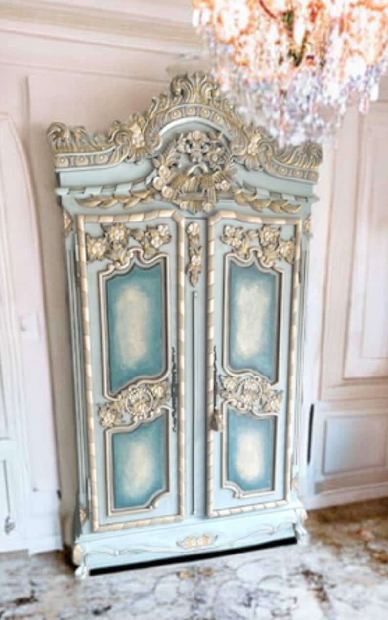 Handpainted French Style Armoire: Light Blue Distressed Wardrobe - Etsy