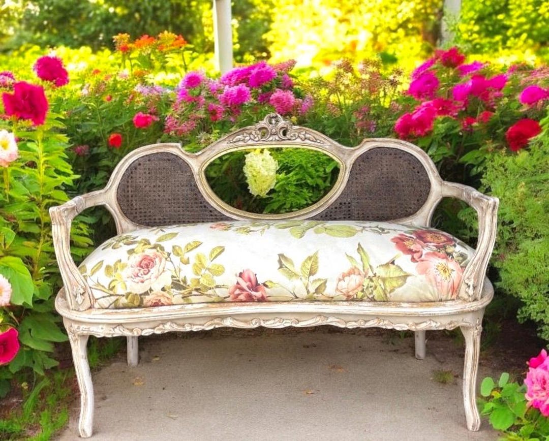 Coquette Bench Settee Chair With Cane Wicker Back - Etsy