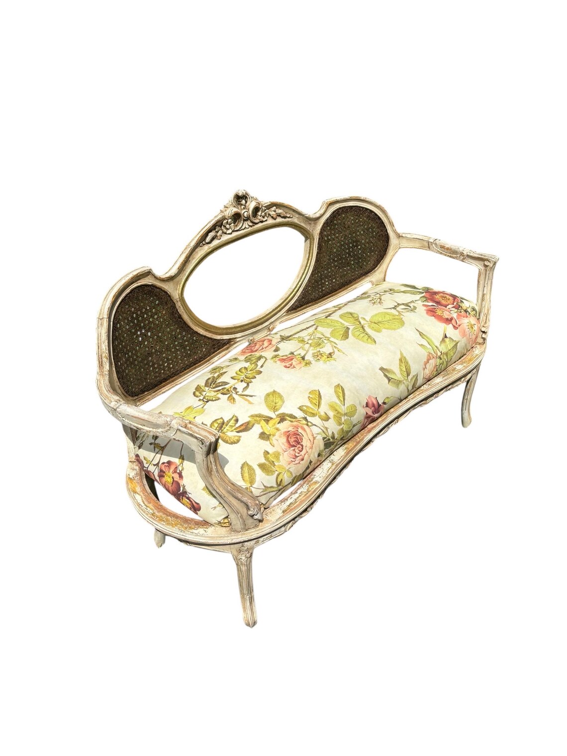 Coquette Bench Settee Chair With Cane Wicker Back - Etsy