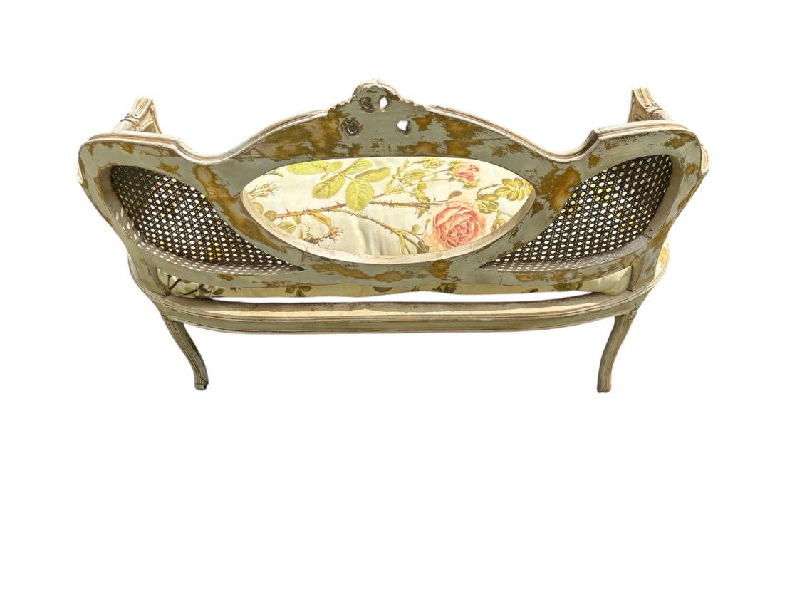 Coquette Bench Settee Chair With Cane Wicker Back - Etsy