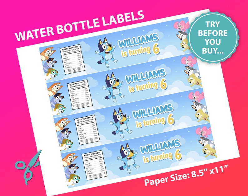 Bluey Water Bottle Labels Bluey Spiderman Labels Bluey | Etsy