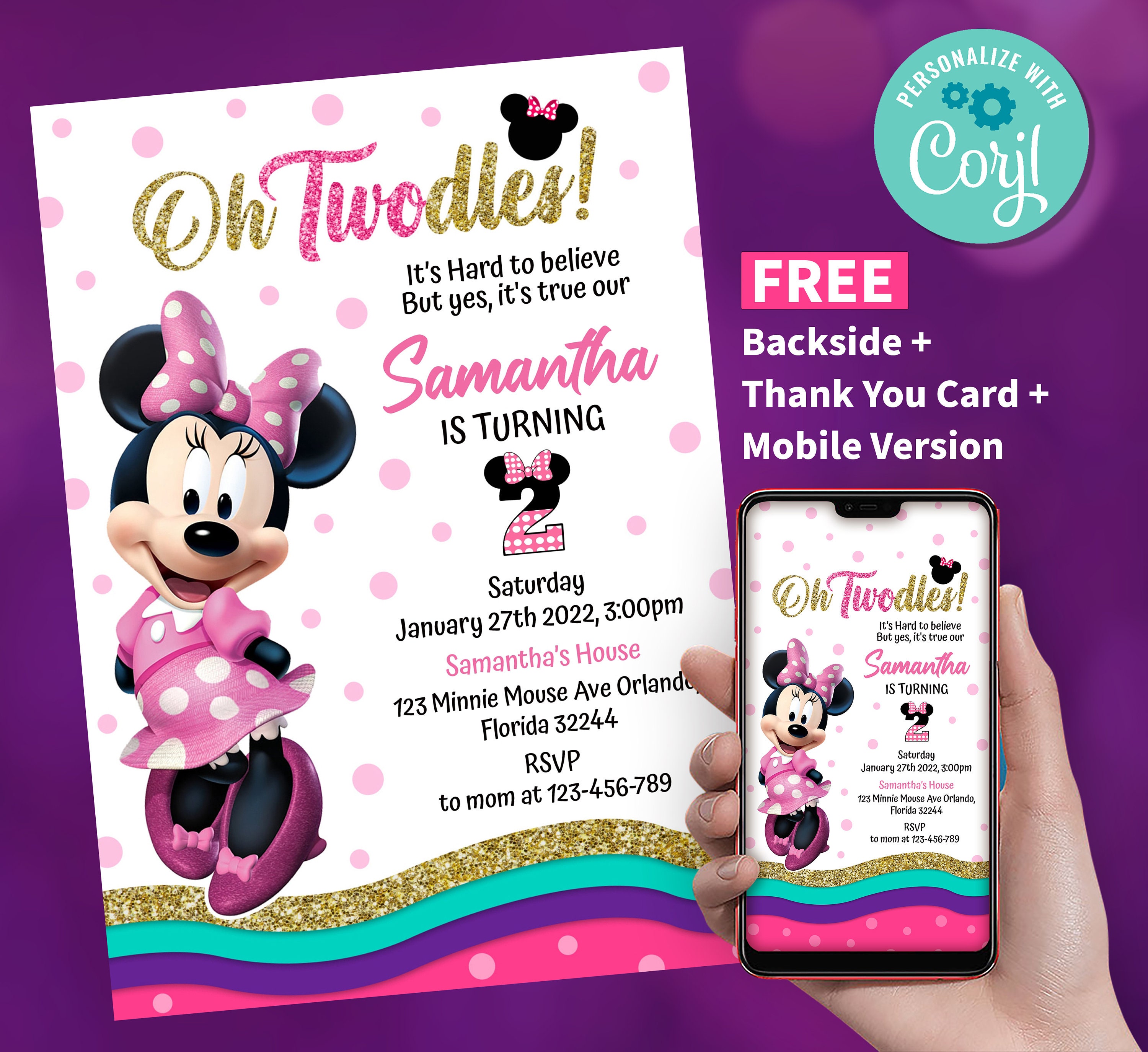 Girl Birthday Invites Minnie Mouse party Minnie invitations Minnie ...
