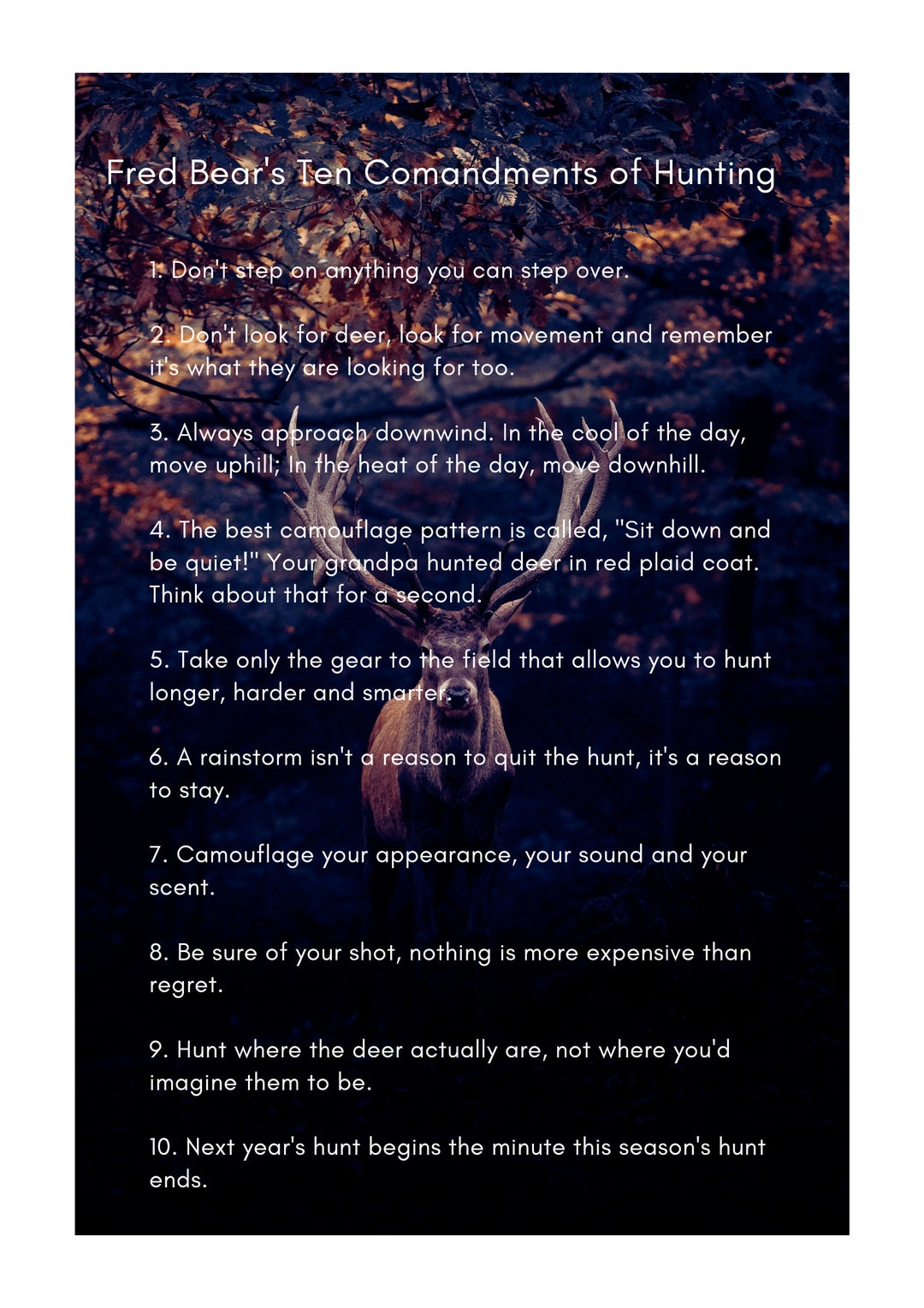 Fred Bear's Ten Comandments of Hunting - Etsy