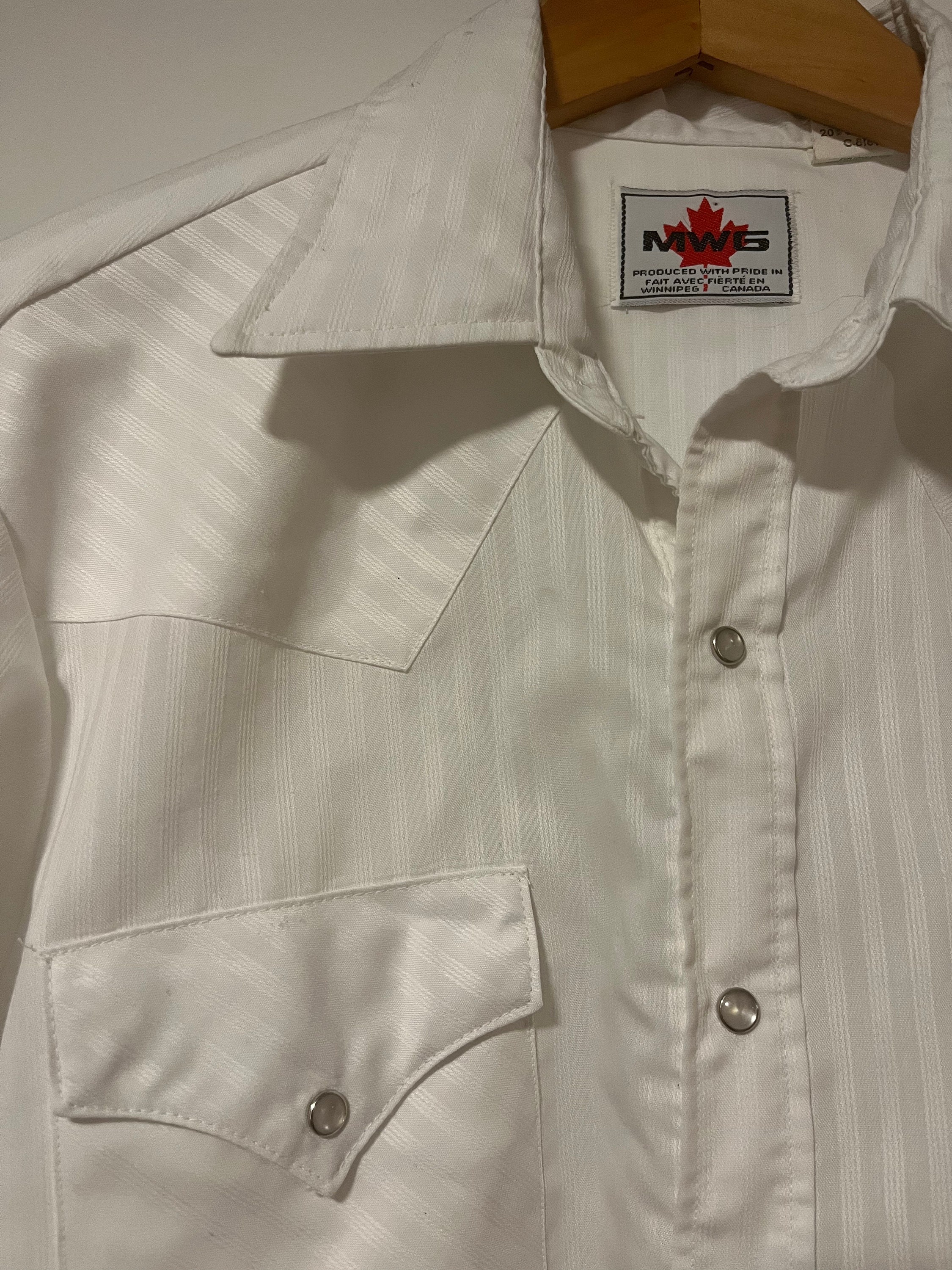 Vintage MWG White Button up Pearl Snap Dress Shirt - Etsy
