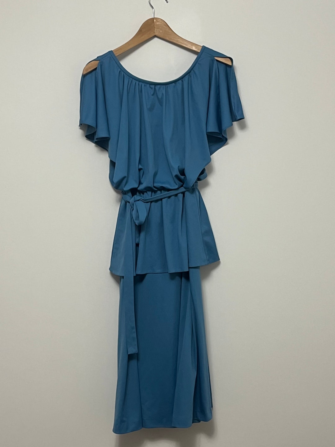 Vintage 70’s MANDY Designs Blue off the Shoulders Dress - Etsy