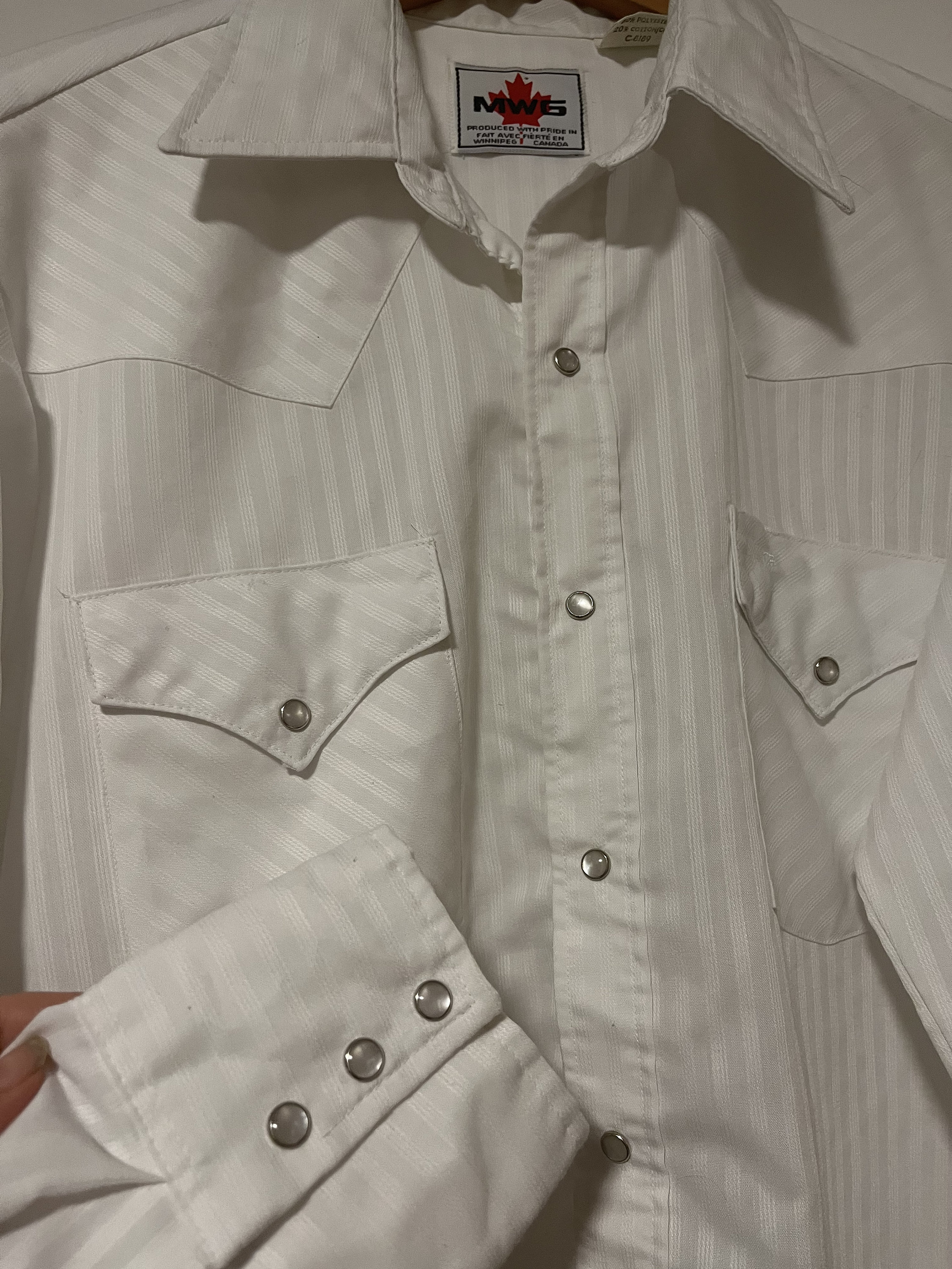 White Pearl Snap Dress Shirt