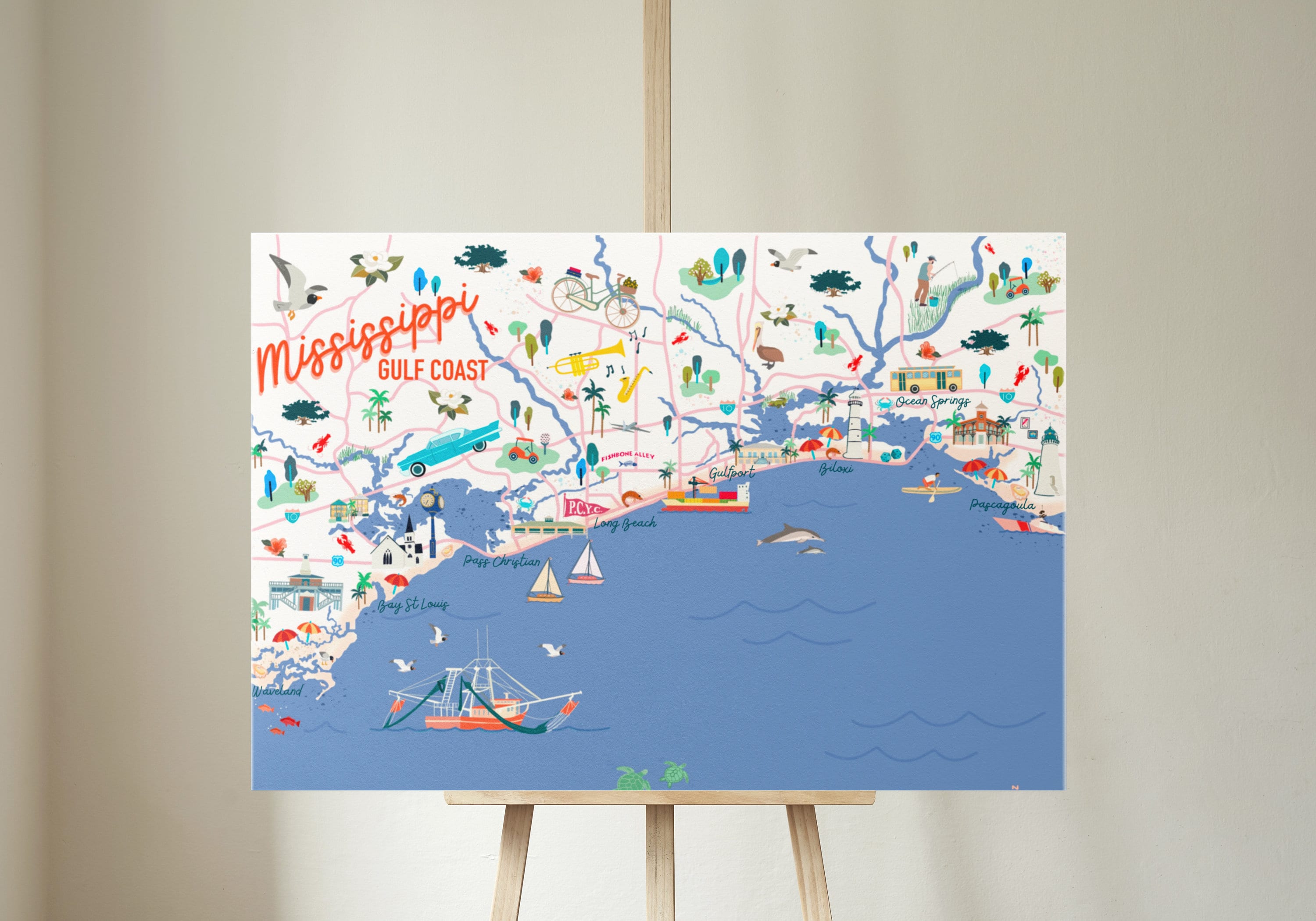 Mississippi Gulf Coast Map, Illustrated City Map, Illustrated ...