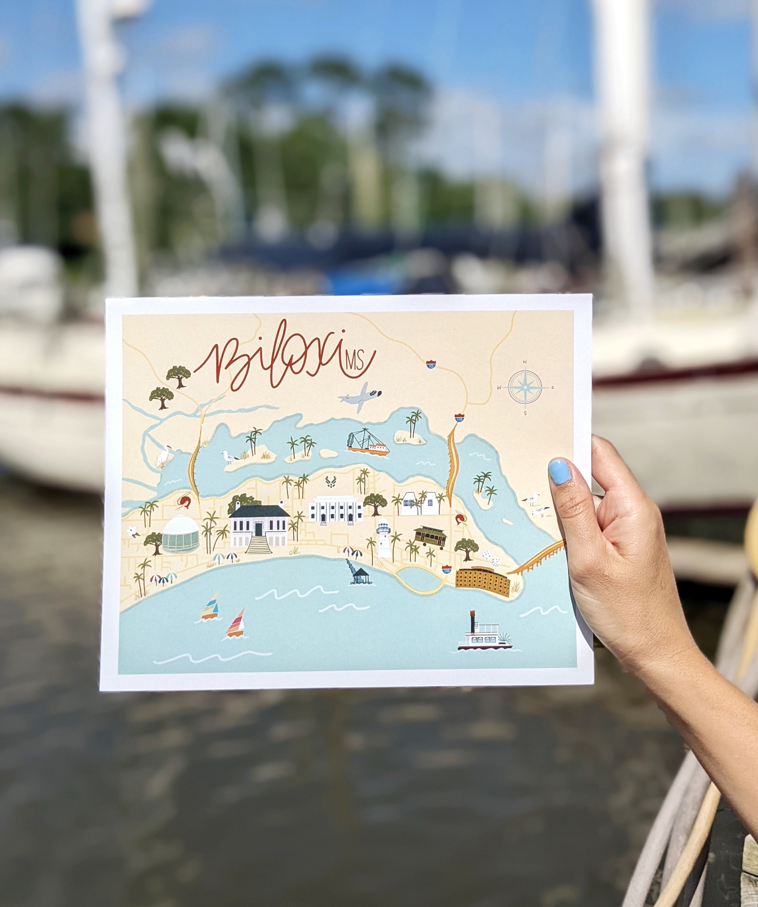 Biloxi Map Print, Map Illustration, Mississippi - Etsy