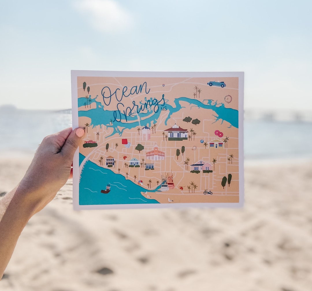 Ocean Springs Map Print, Map Illustration, Mississippi - Etsy