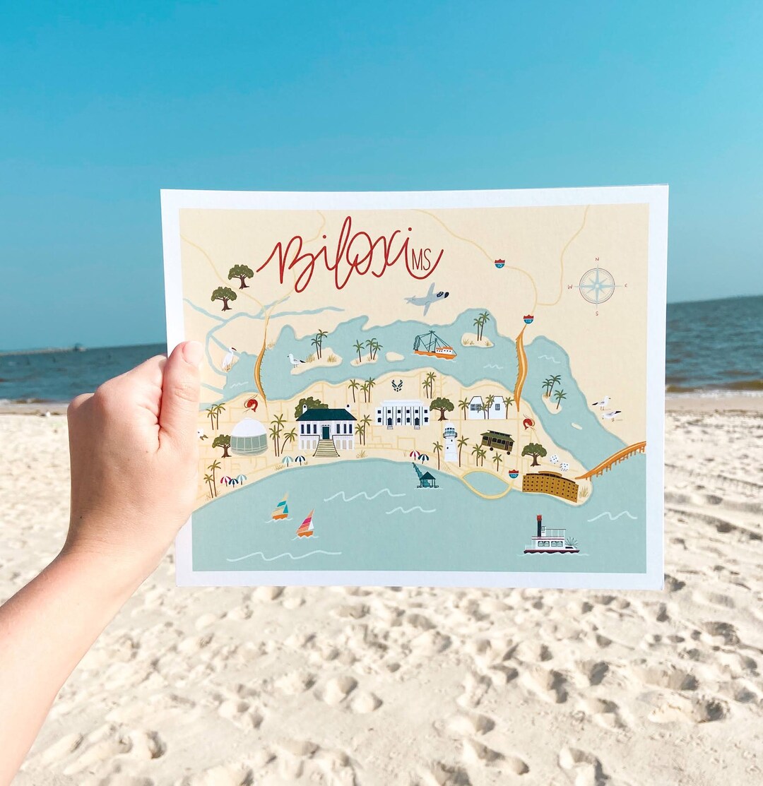 Biloxi Map Print, Map Illustration, Mississippi - Etsy