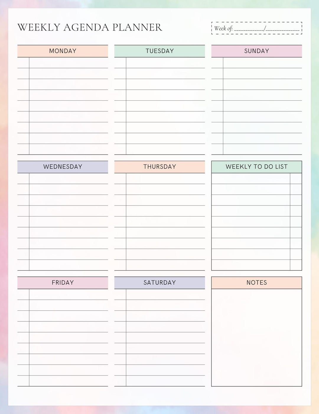Rainbow Watercolor Planner 2026 | Printable Monthly Weekly Planner ...