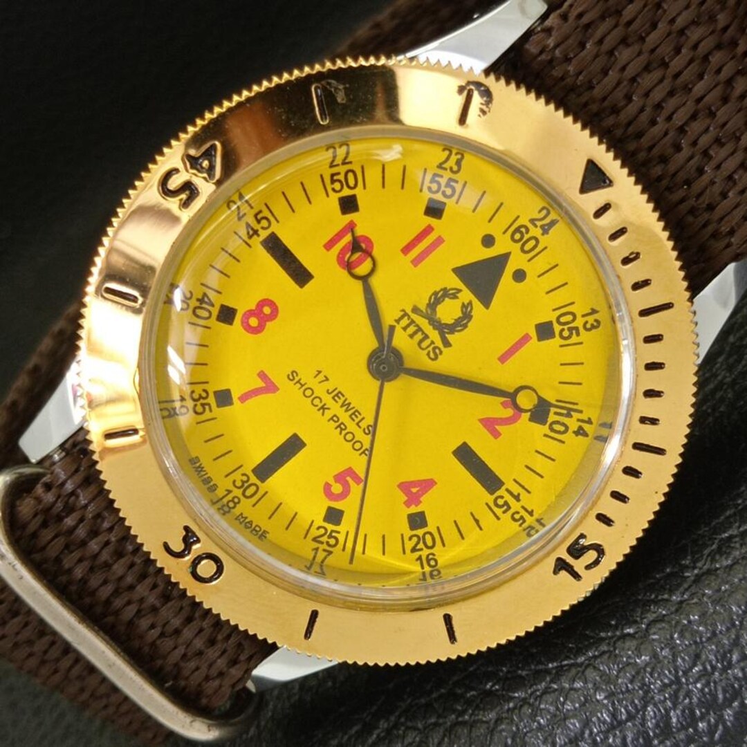 Vintage Swiss 40mm Titus Mens Refurbished Turnable Bezel Yellow Dial ...