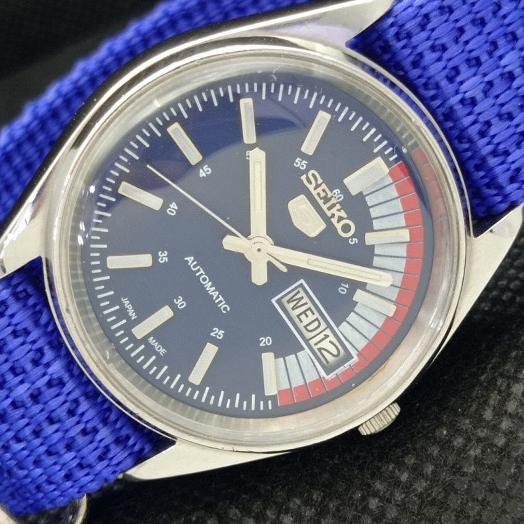 Vintage Seiko 5 Automatic 6349a Japan Mens Day/date Blue Dial Watch ...