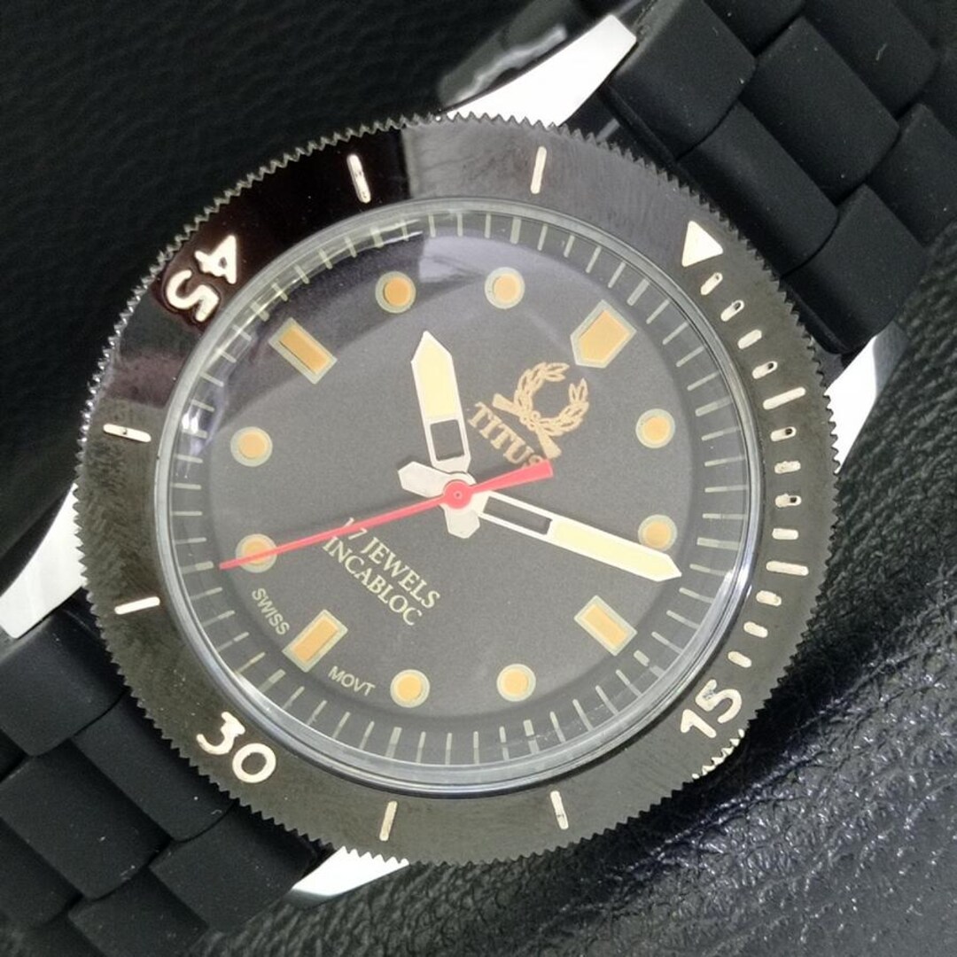Vintage Mens 40mm Refurbished Swiss Titus Turnable Bezel Black Dial ...