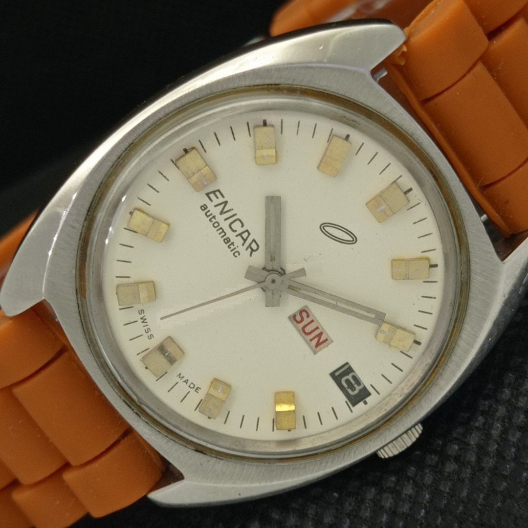 Vintage Enicar Automatic 167 Swiss Mens Day/date White Color Dial Wrist ...