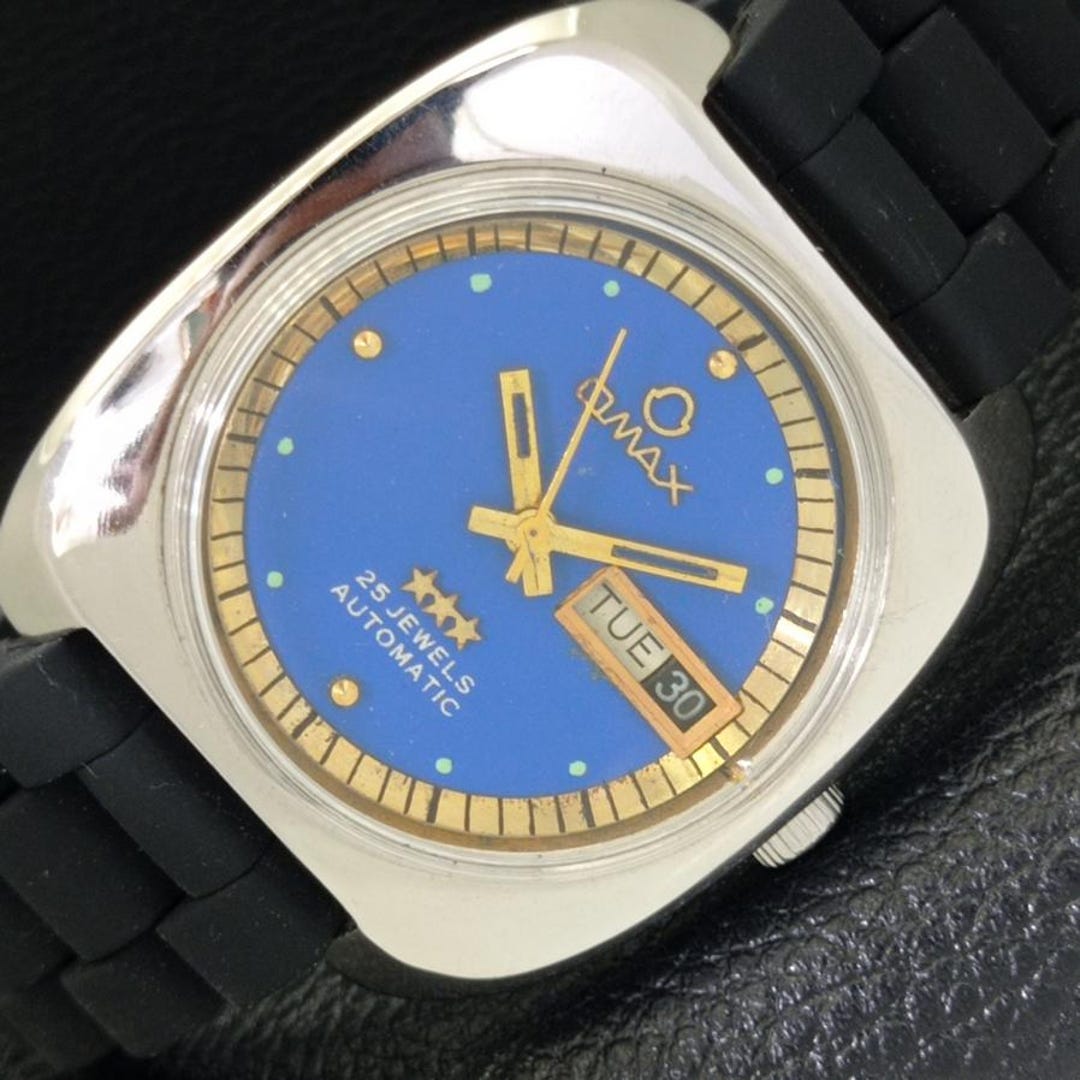 Vintage Omax Automatic Swiss Mens Day&date Blue Color Dial Wrist Watch ...