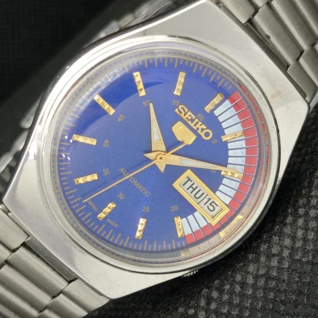 Genuine Vintage Seiko 5 Automatic 6349a Japan Mens Day/date Blue Color ...