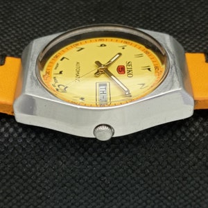 Vintage Seiko 5 Automatic 6349a Japan Mens Day/date Arabic Yellow Dial ...
