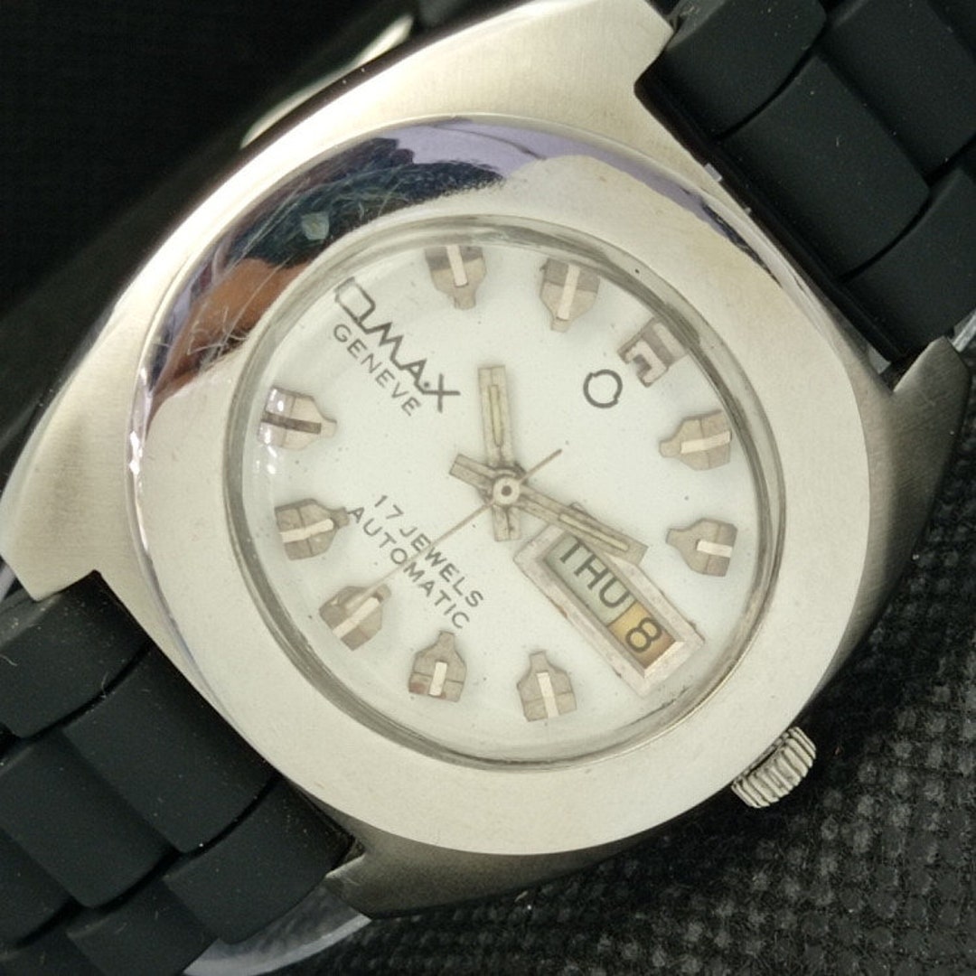Vintage Omax Automatic Swiss Mens Day/date White Dial Watch 606-a314533 ...