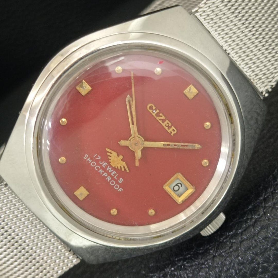 Cizer Hand-winding Swiss Mens Vintage Red Color Dial Date Wrist Watch ...