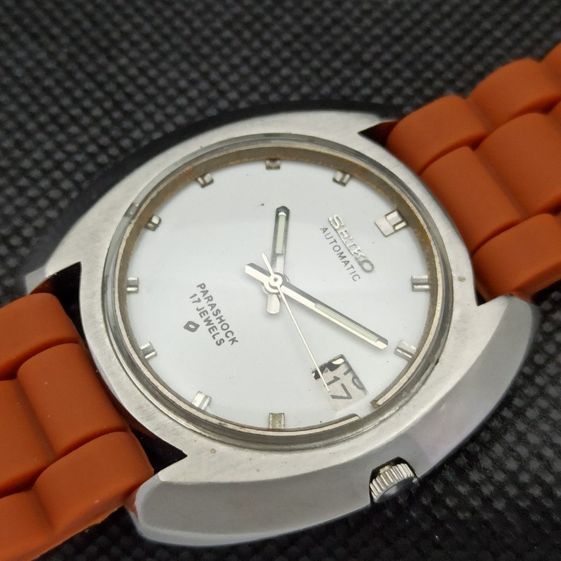 Rare Vintage Seiko 5 Automatic 7005a Japan Mens Date White Dial Watch ...