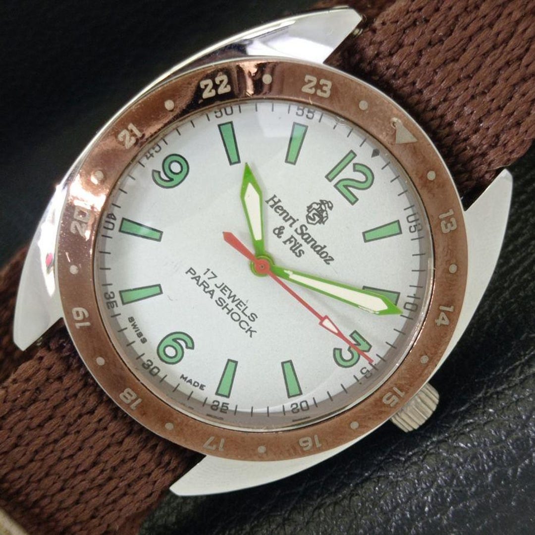 Vintage Henri Sandoz & Fils Mechanical Swiss Mens Winding White Dial ...