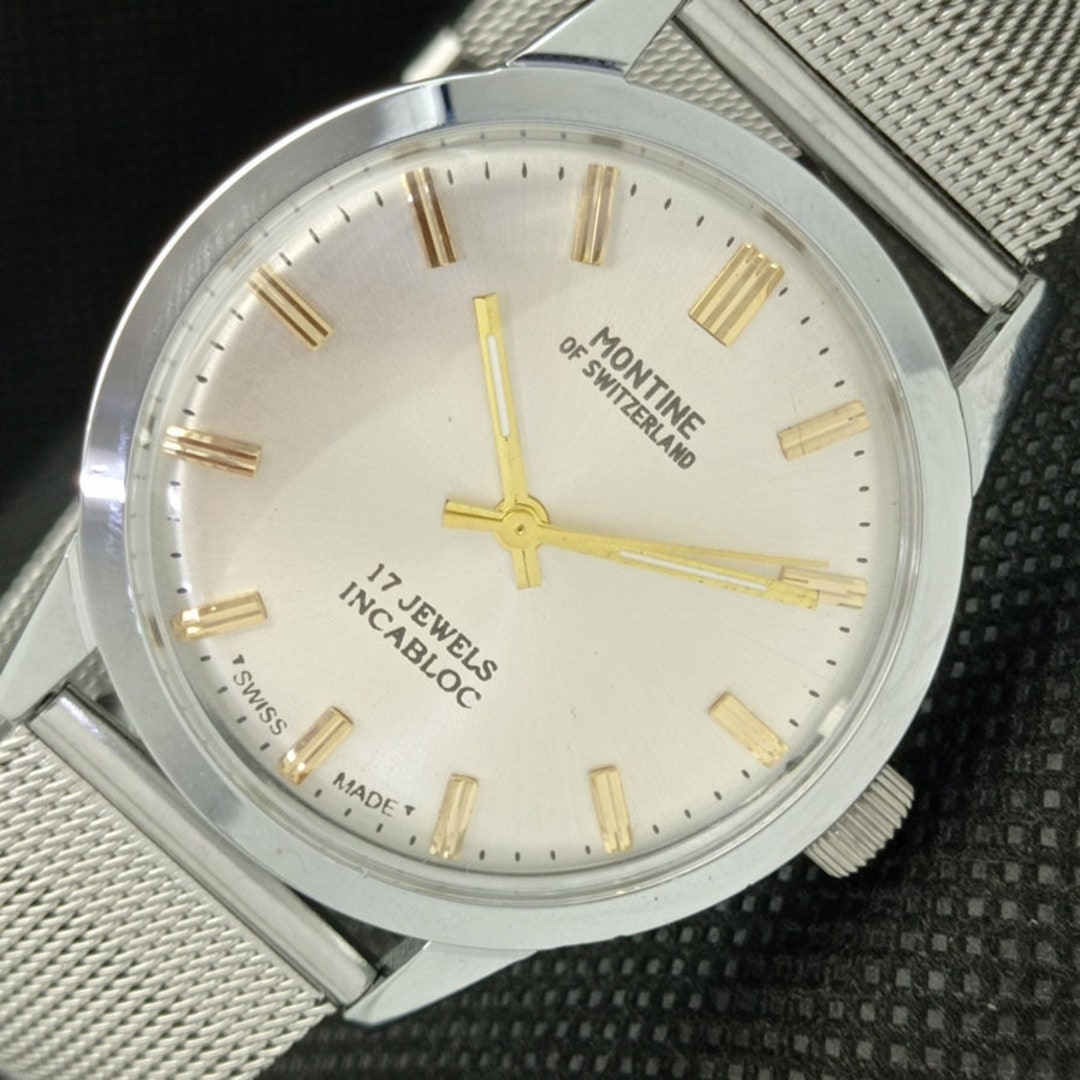 Vintage Montine of Switzerland 17 Jewels Incabloc Winding Mens Silver ...
