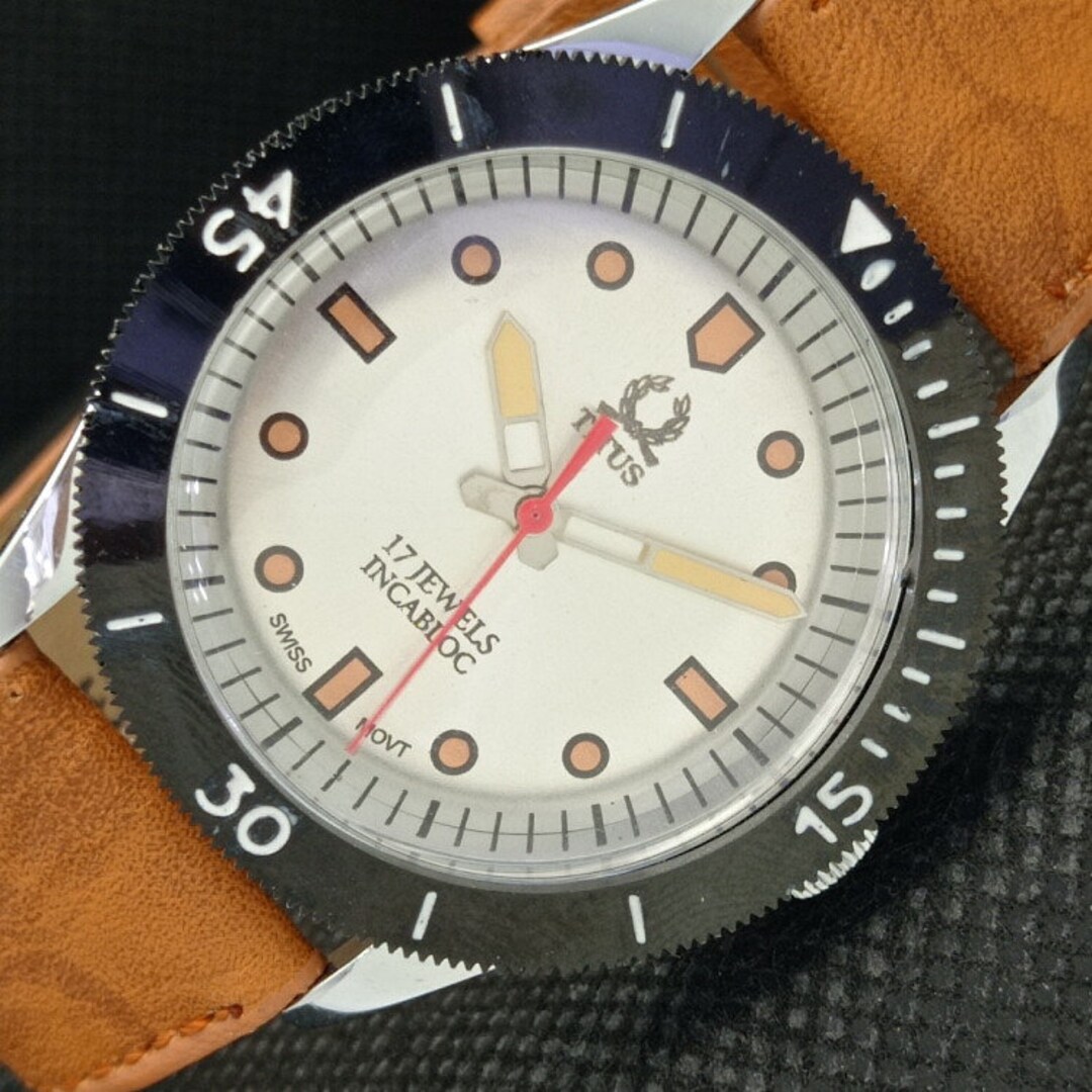 40mm Vintage Titus Hand-winding Swiss Mens Turnable Bezel Silver Dial ...