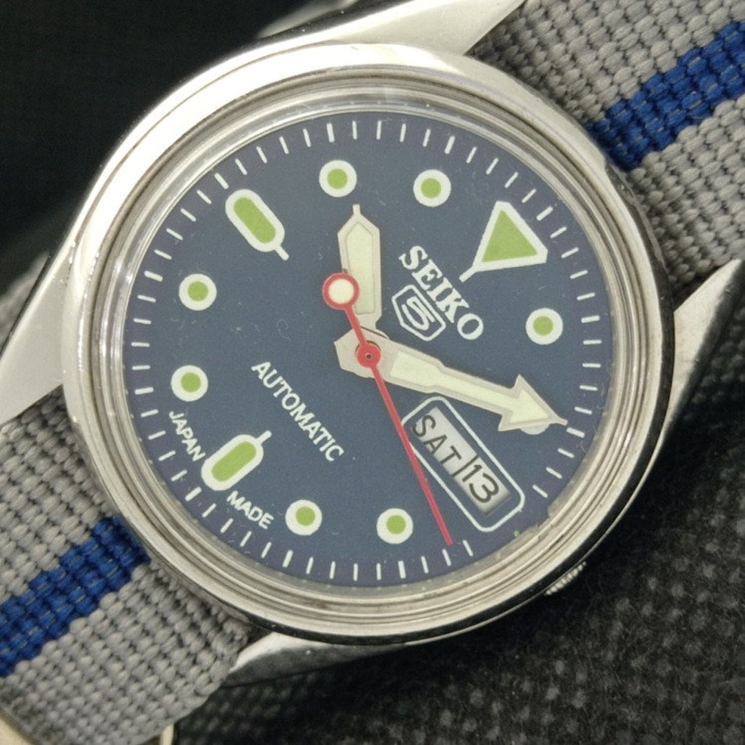 Vintage Seiko 5 Automatic 6349a Japan Mens Day/date Blue Dial Watch ...