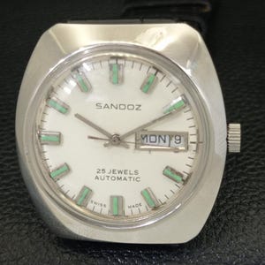Vintage Sandoz Automatic Swiss Mens Day&date White Color Dial Wrist Watch A427757-a - Etsy
