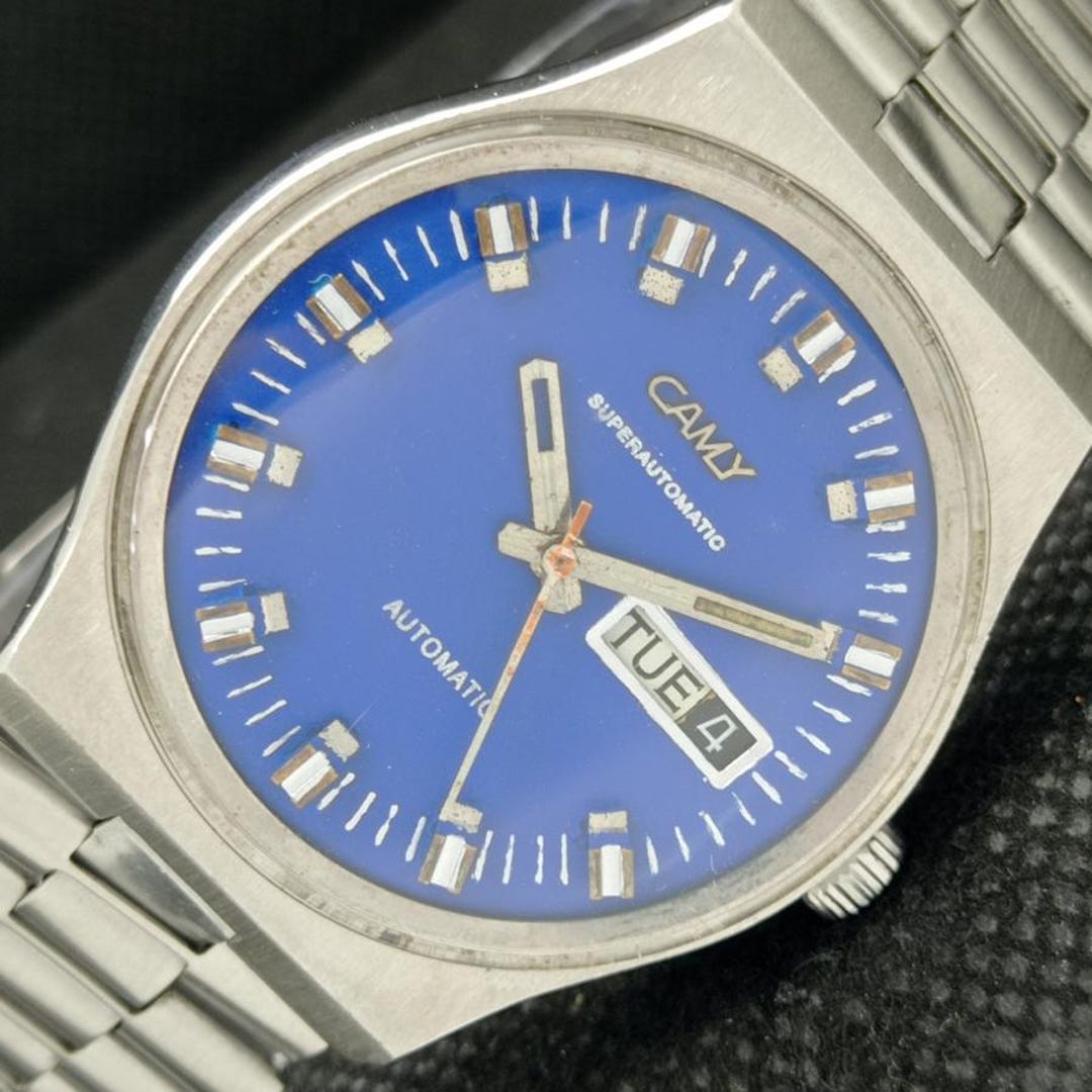 Antique Vintage Camy Superautomatic Swiss Mens Blue Dial Wrist Watch ...
