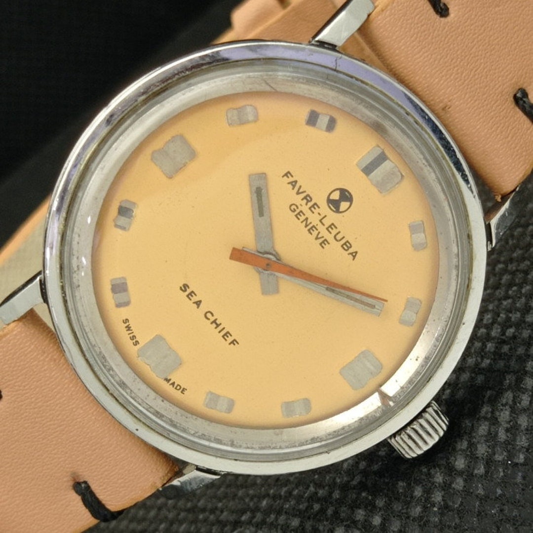 Vintage Favre Leuba Geneve Sea Chief 253 Winding Swiss Mens Beige Dial ...