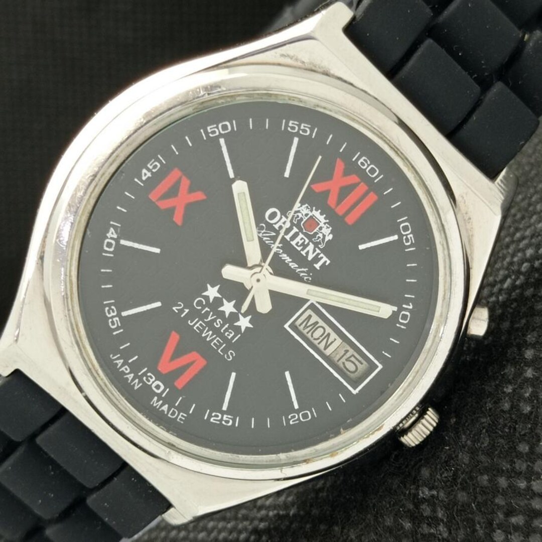 Vintage Orient Crystal Mens Automatic 46943 Japan Day&date Black Dial ...