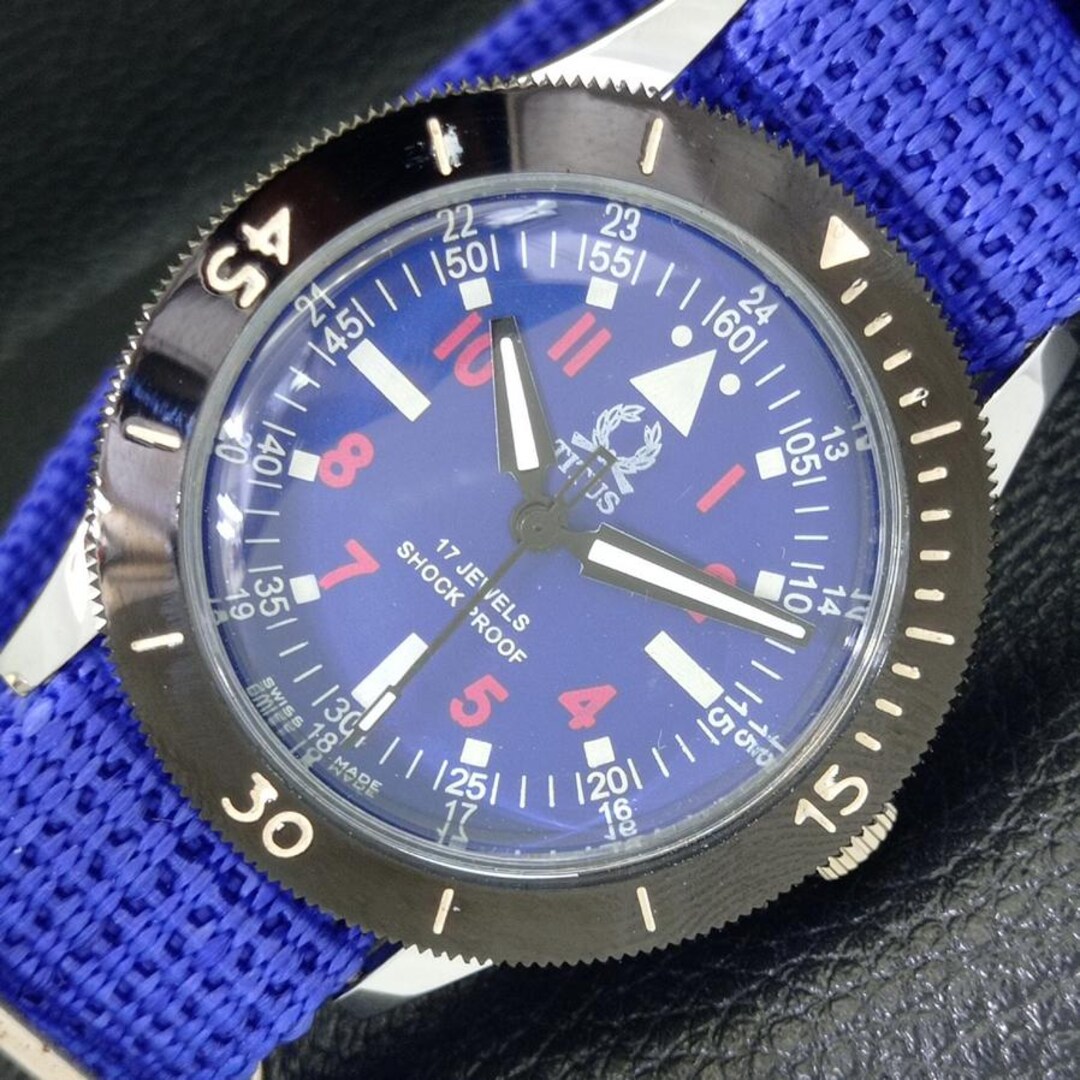 Vintage Swiss 40mm Turnable Bezel Titus Mens Refurbished Blue Dial ...