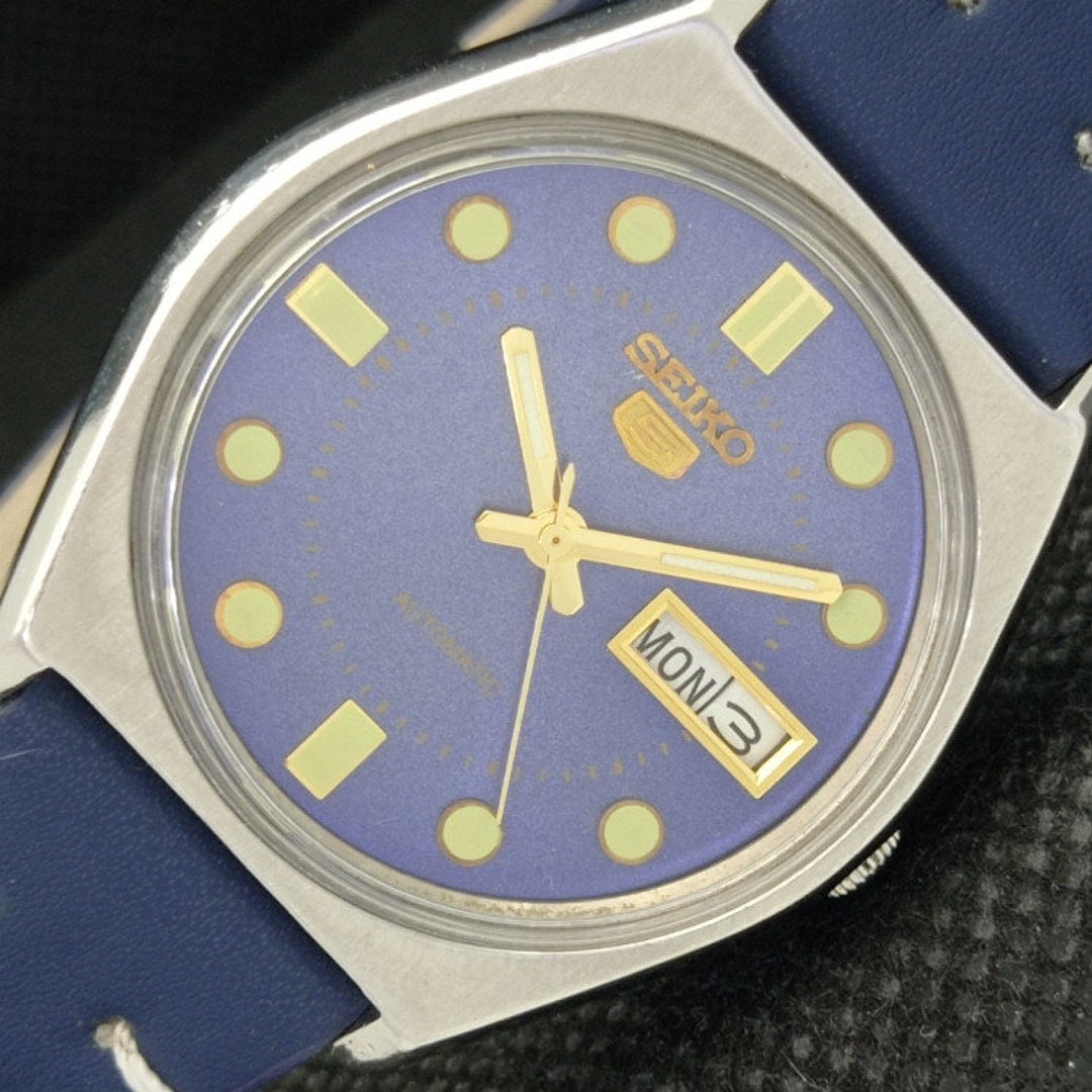 Vintage Seiko 5 Automatic 6349a Japan Mens Day/date Blue Dial Watch ...