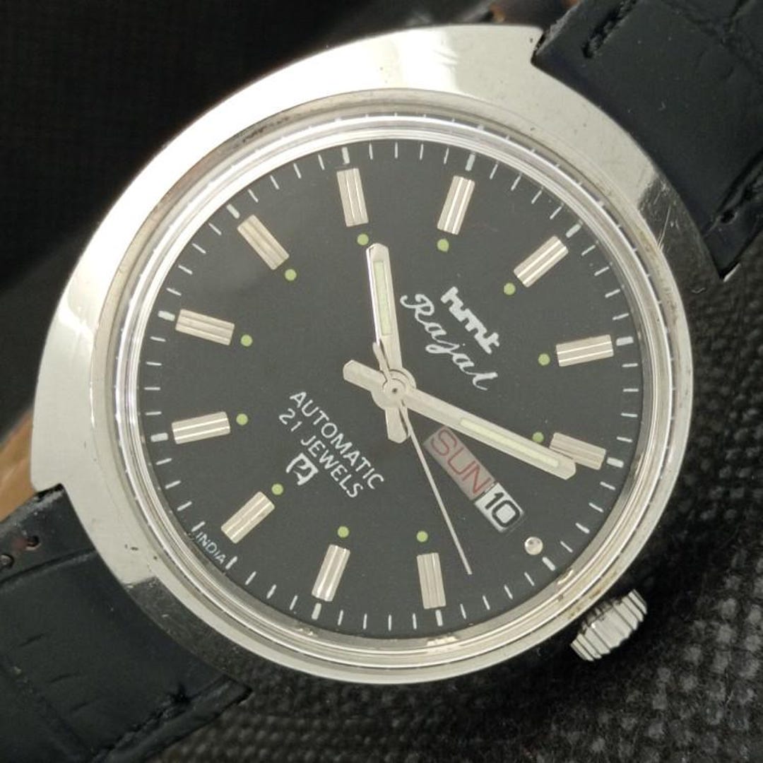 Vintage Hmt Rajat 6501 Automatic Indian Mens Day/date Black Dial Wrist ...