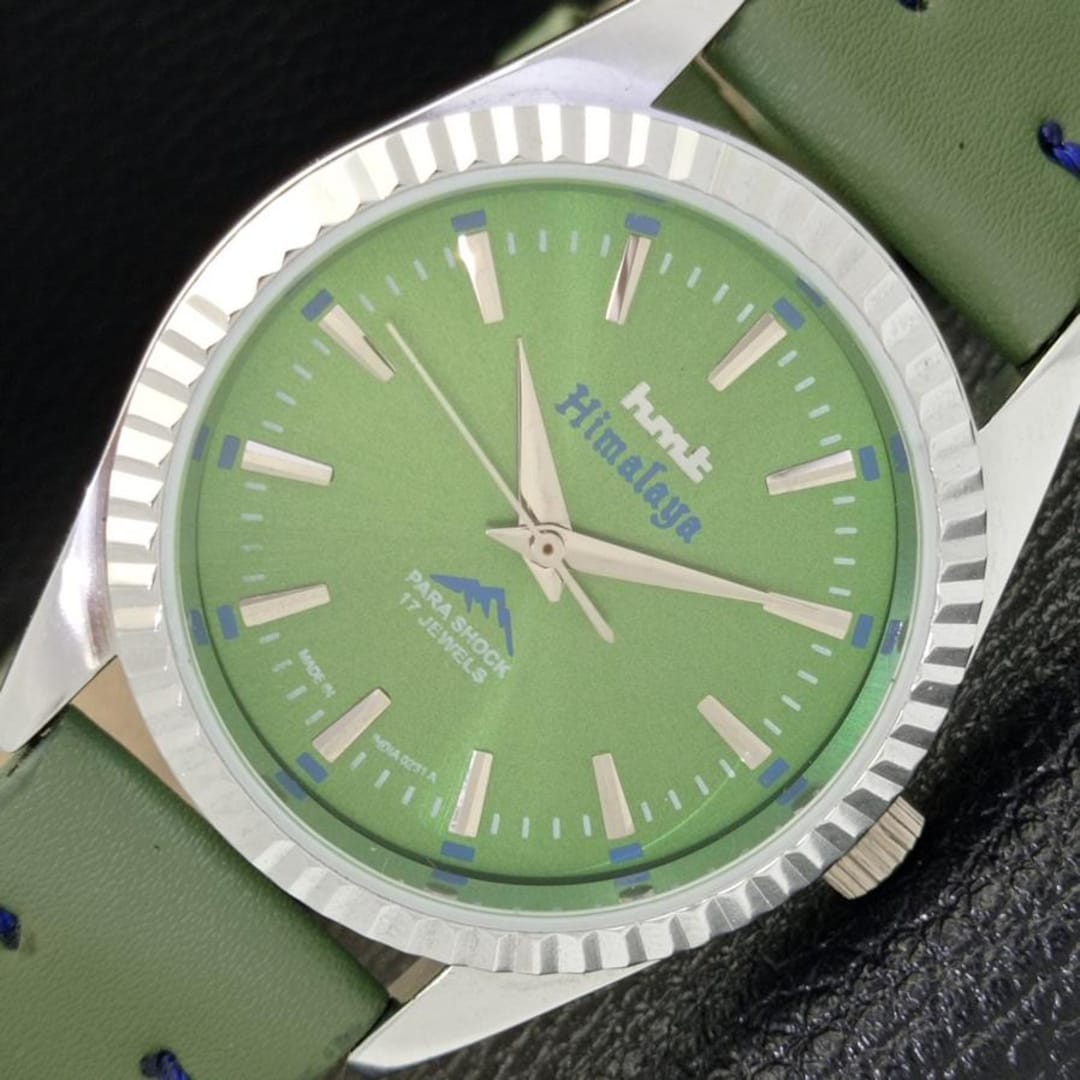 Genuine Vintage Hmt Himalaya Hand-winding Indian Green Dial Mens Wrist ...