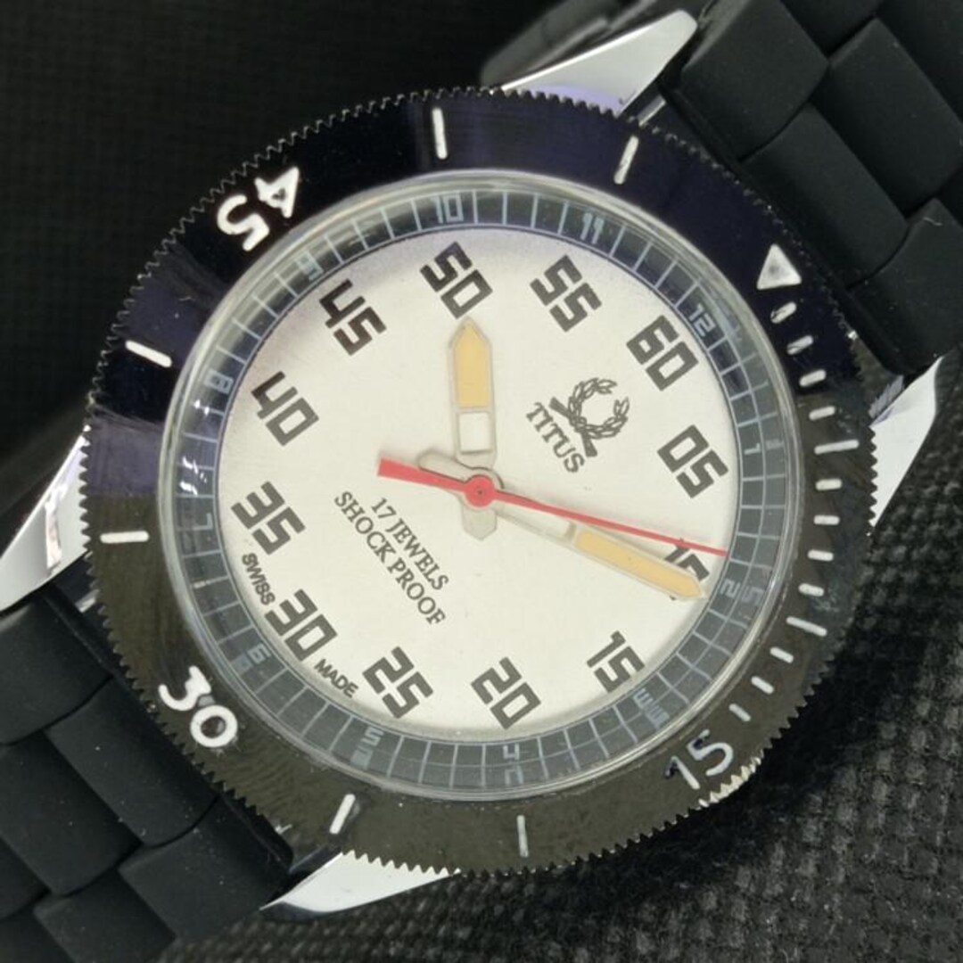 40mm Vintage Titus Winding Swiss Mens Turnable Bezel Silver Dial Wrist ...