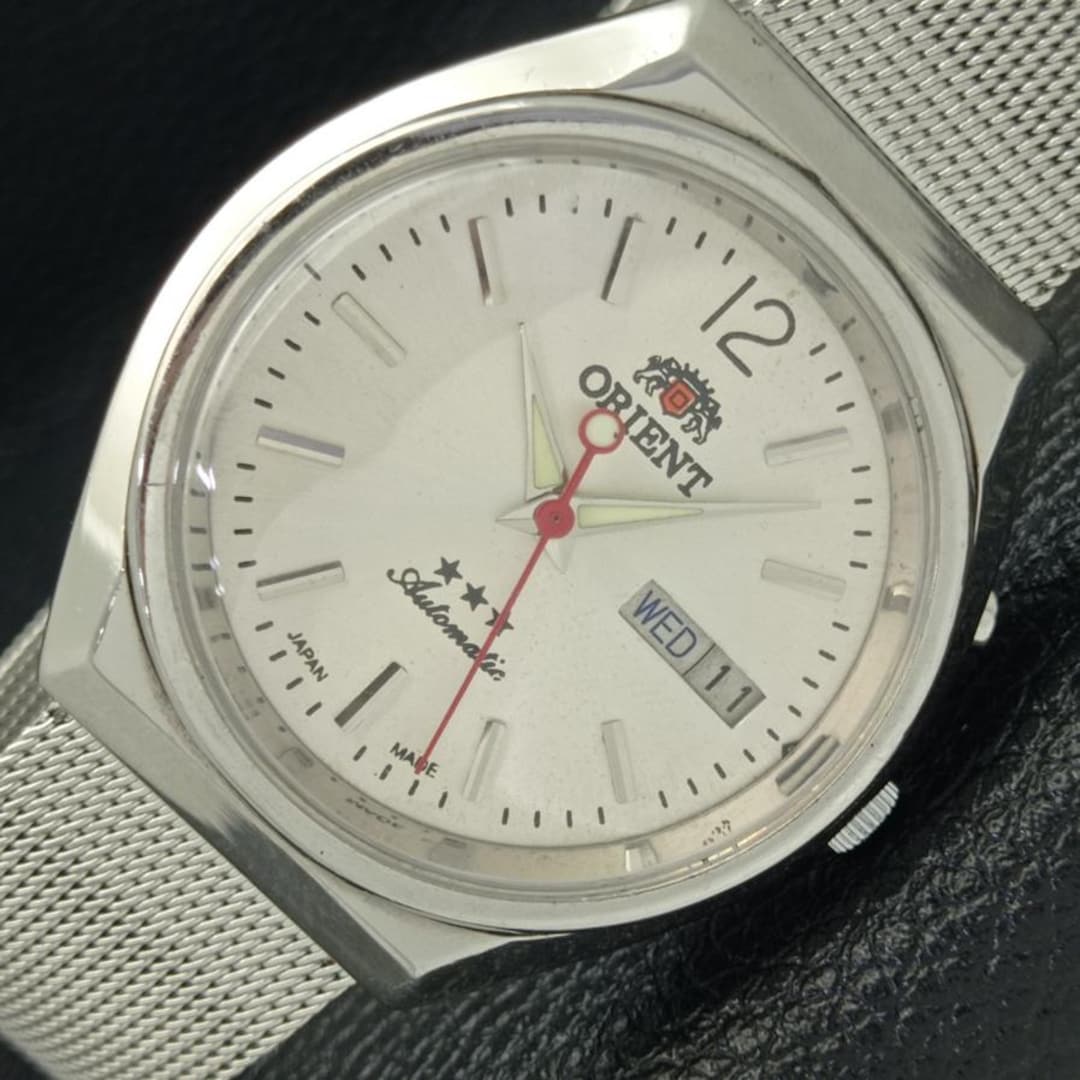Vintage Orient 46941 Automatic Mens Japan Day/date Silver Dial Wrist ...
