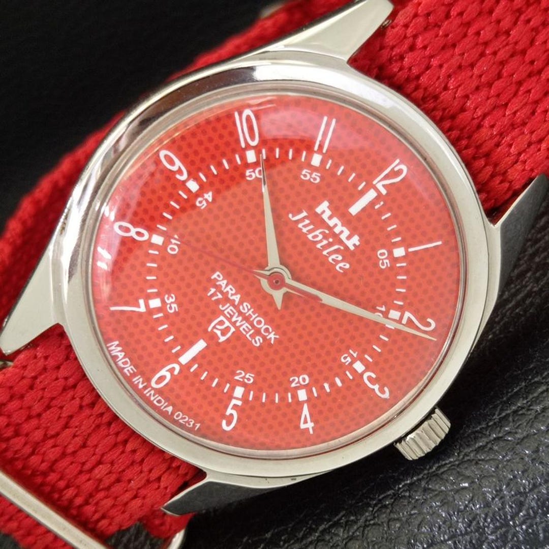 Vintage Hmt Jubilee Indian Mens Hand-winding Red Dial Watch A600251-a ...