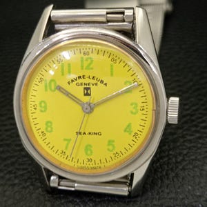 Vintage Favre Leuba Geneve Sea King Swiss 253 Mens Yellow Color Dial ...